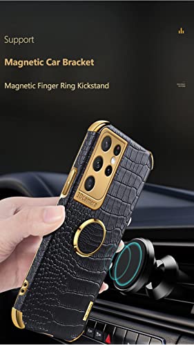 Alligator Pattern Back Ring Holder Phone case car Magnetic Four Corner Shockproof for Samsung Galaxy A71 A72 A82 A21S A02S A12 A52 A51 A32 A42 A50S A22 5G 4G Soft Back Cover(White,Samsung A71 4G)