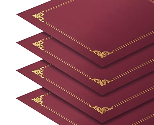25 Pack Red Certificate Holders, Diploma Holders, Document Covers with Gold Foil Border, by Better Office Products, for Letter Size Paper, 25 Count, Crimson Red
