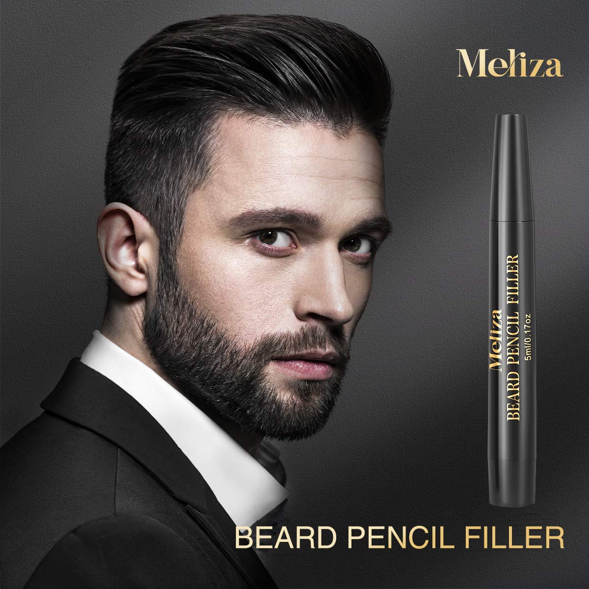 Beard Pencil Filler,Meliza Beard Pen,Waterproof Proof & Sweat Proof,Beard Pencil Filler for Men Long Lasting Coverage Natural Finish Beard Pencil (Black)