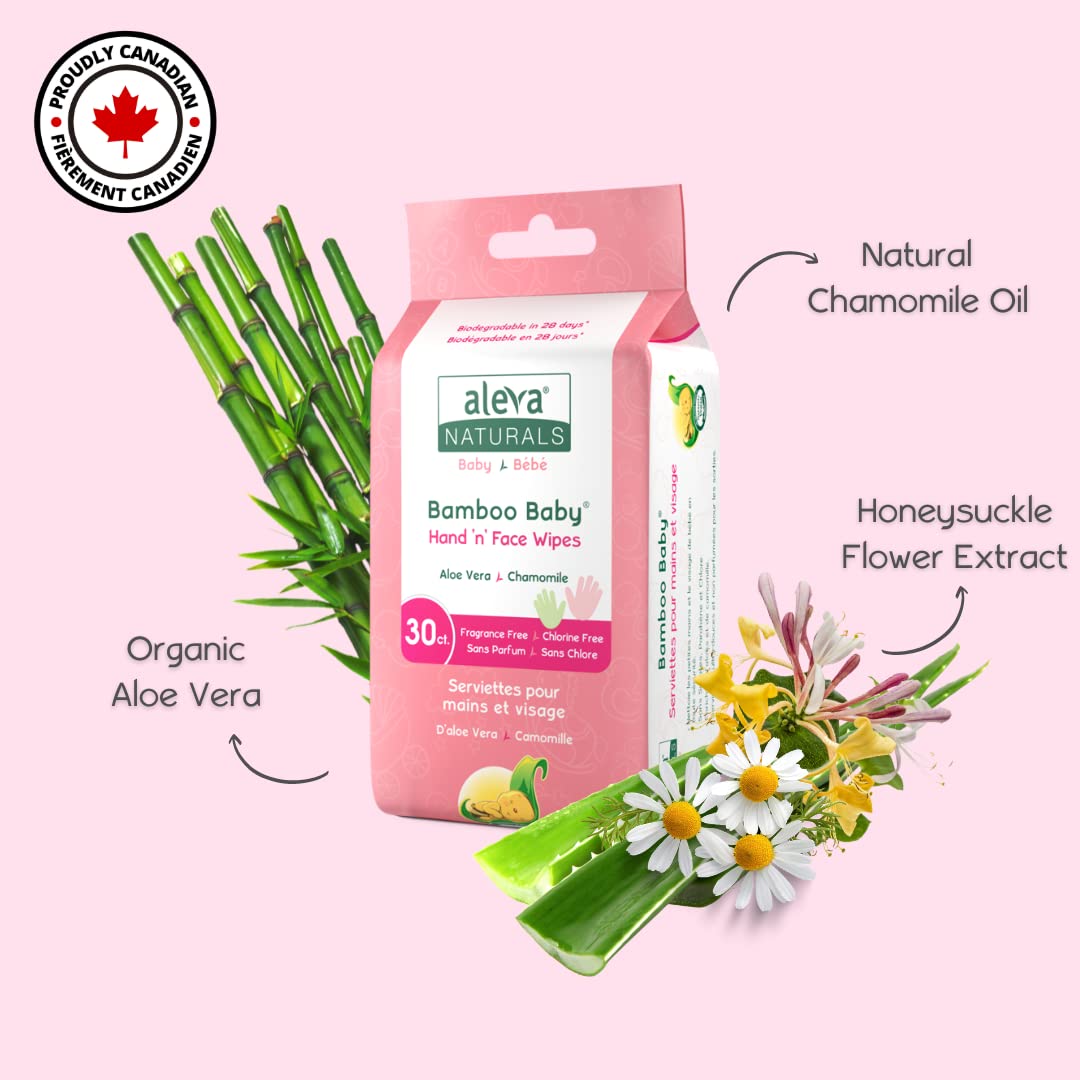 Aleva Naturals Bamboo Baby Hand and Face Wipes | Natural and Organic Ingredients | Cleans and Moisturizes | Extra Strong, and Ultra Soft - 30 count