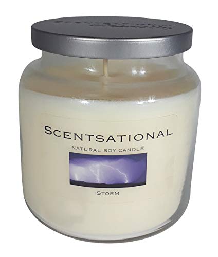 Scentsational Storm Jar Scented Candle - Fresh After Rain Breeze - Hand-Poured White Natural Soy Wax with Wooden Lid - Single Lead-Free Wick - 19 oz