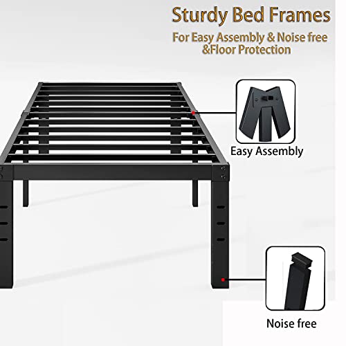 Caplisave 14-Inch High Metal Platform Bed Frame,Max 2000lbs Heavy Duty Metal Slat Support,Underbed Storage,Easy Assembly,No Box Spring Needed,Black,Twin