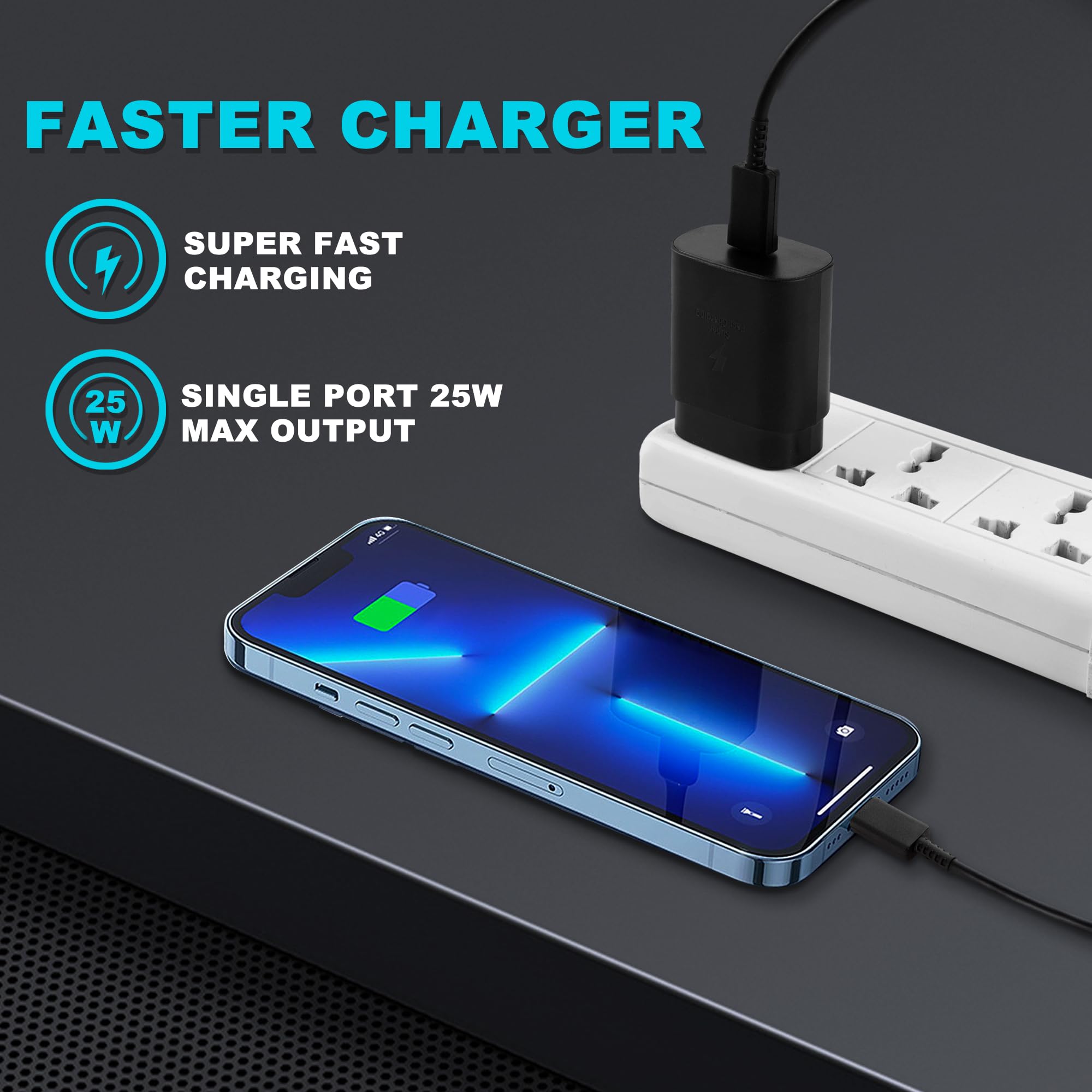 2 Pack 25w Samsung Super Fast Quick Wall Phone Charger with 2 Pack 6 Feet Type C Cable, for Galaxy Android S23 Ultra/S23/S23+/S22/S22 Ultra/S22+/S21 Ultra/S20 Ultra/Note 20/Note 10/Z Fold 3