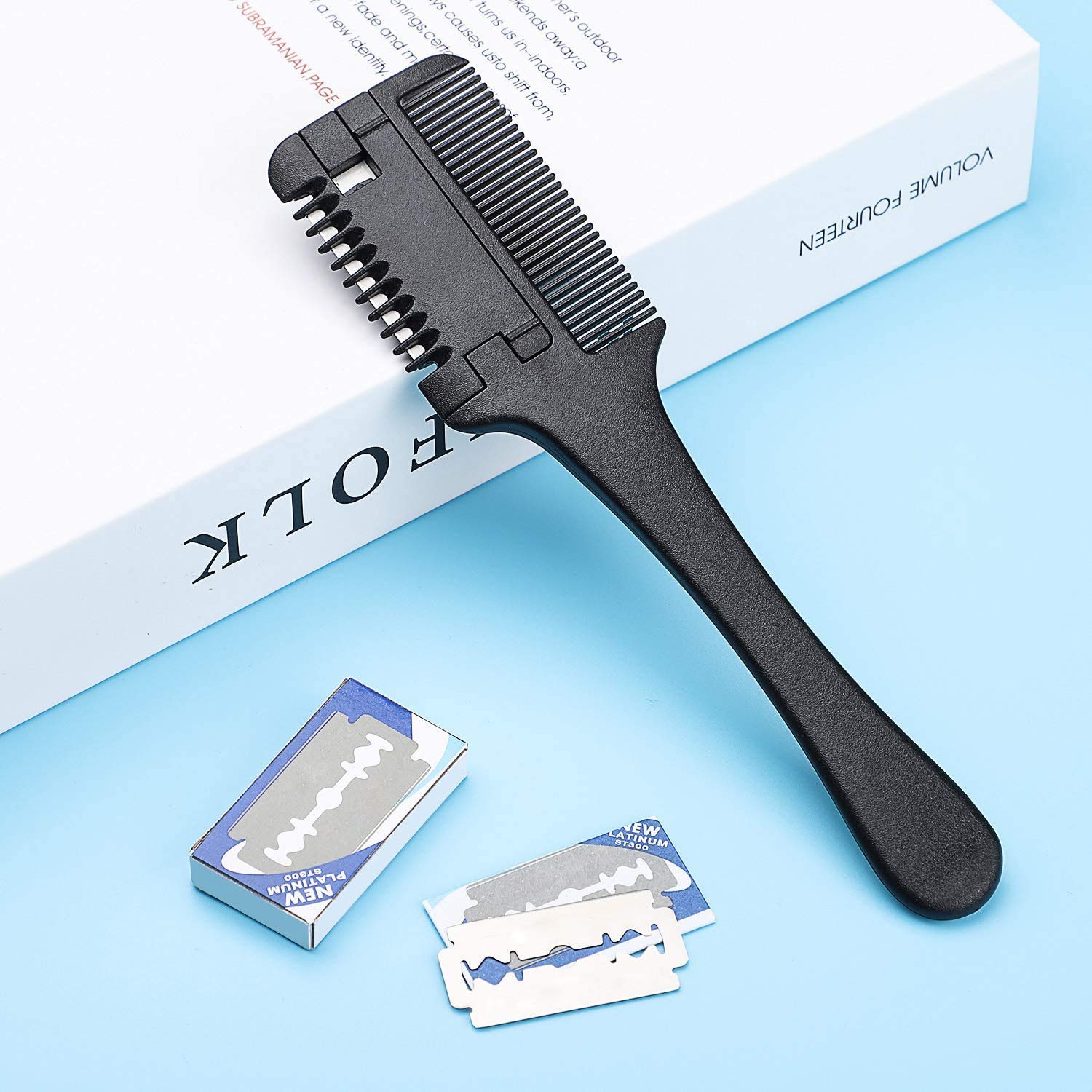 ETERCYCLE Hair Cutter Comb with Extra Razors - Perfect for Men, Women, and Kids - Trim, Thin, and Style with Ease - Sleek Black Design - Hair Cutting and Thinning Tool