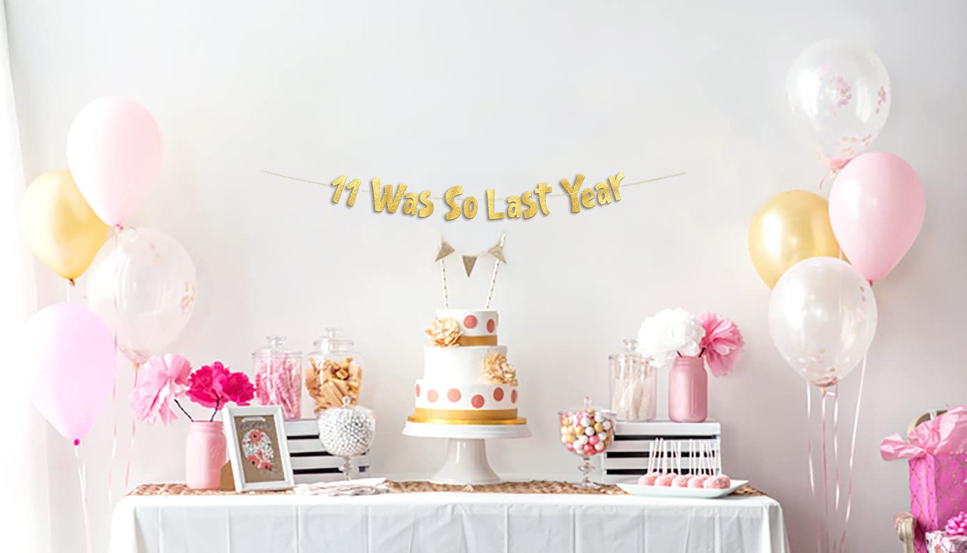 12th Birthday Gold Glitter Banner - Happy 12th Birthday Party Decorations, Supplies and Favors - 12th Wedding Anniversary Decorations
