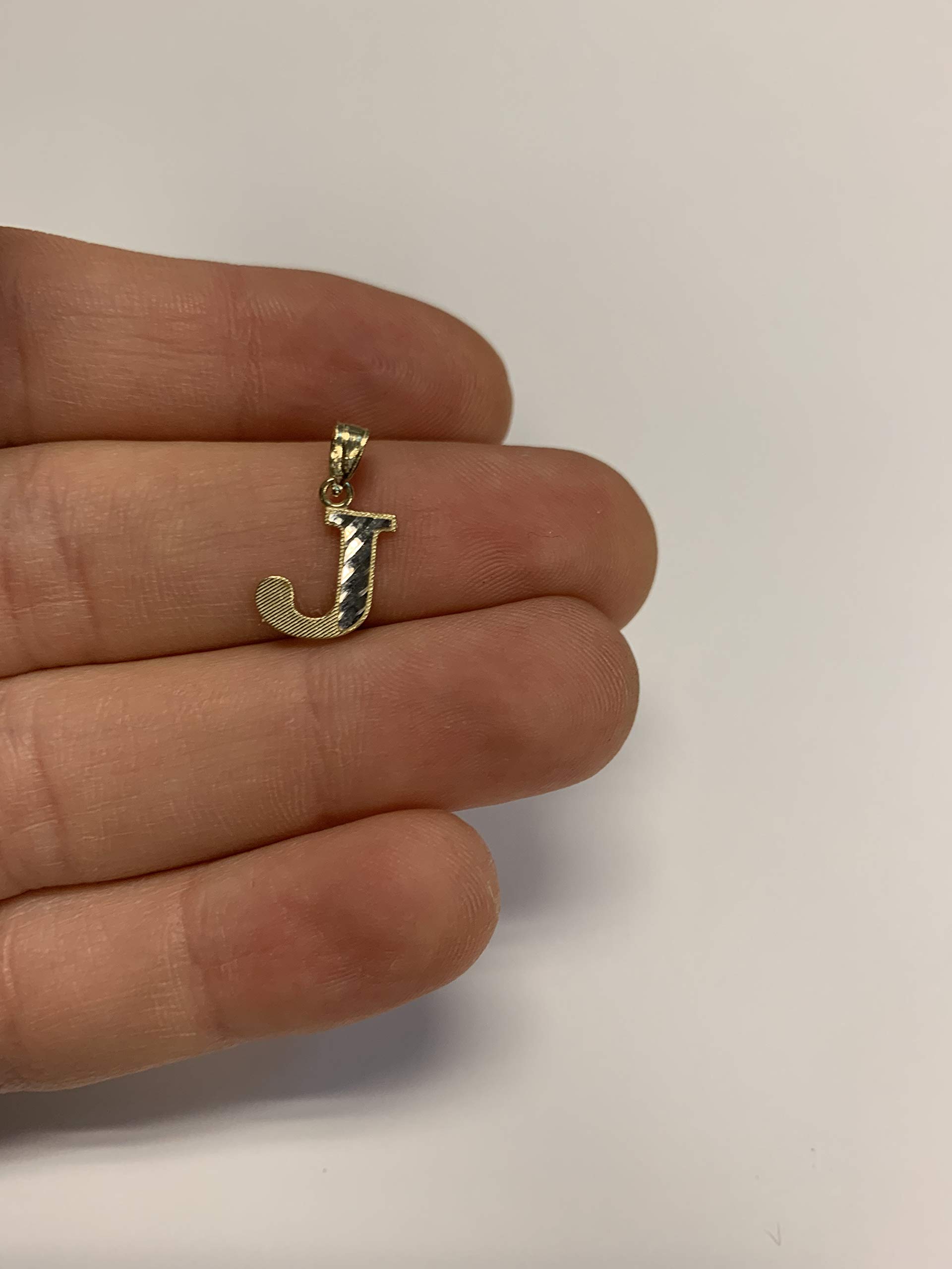 14k Real Solid Gold Two Tone Initial Pendant with Diamond Cut Finish, Available in Different Letters Personalized Letter Jewelry Gifts for Her (J)