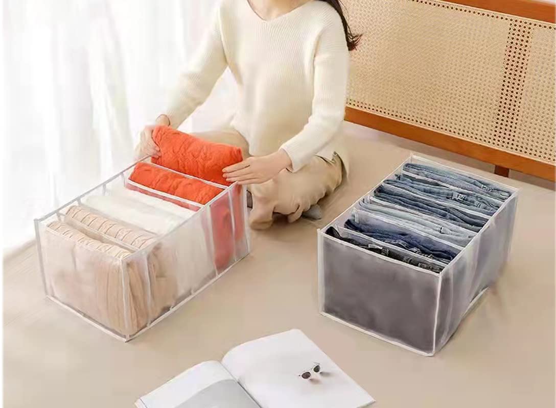 2PCS wardrobe clothes storage box, upgraded version (+large) (+thick) 15.7*11.8*7.8 inches, the compartment design can be folded to store clothes, washable and foldable mesh to separate clothes. (2)