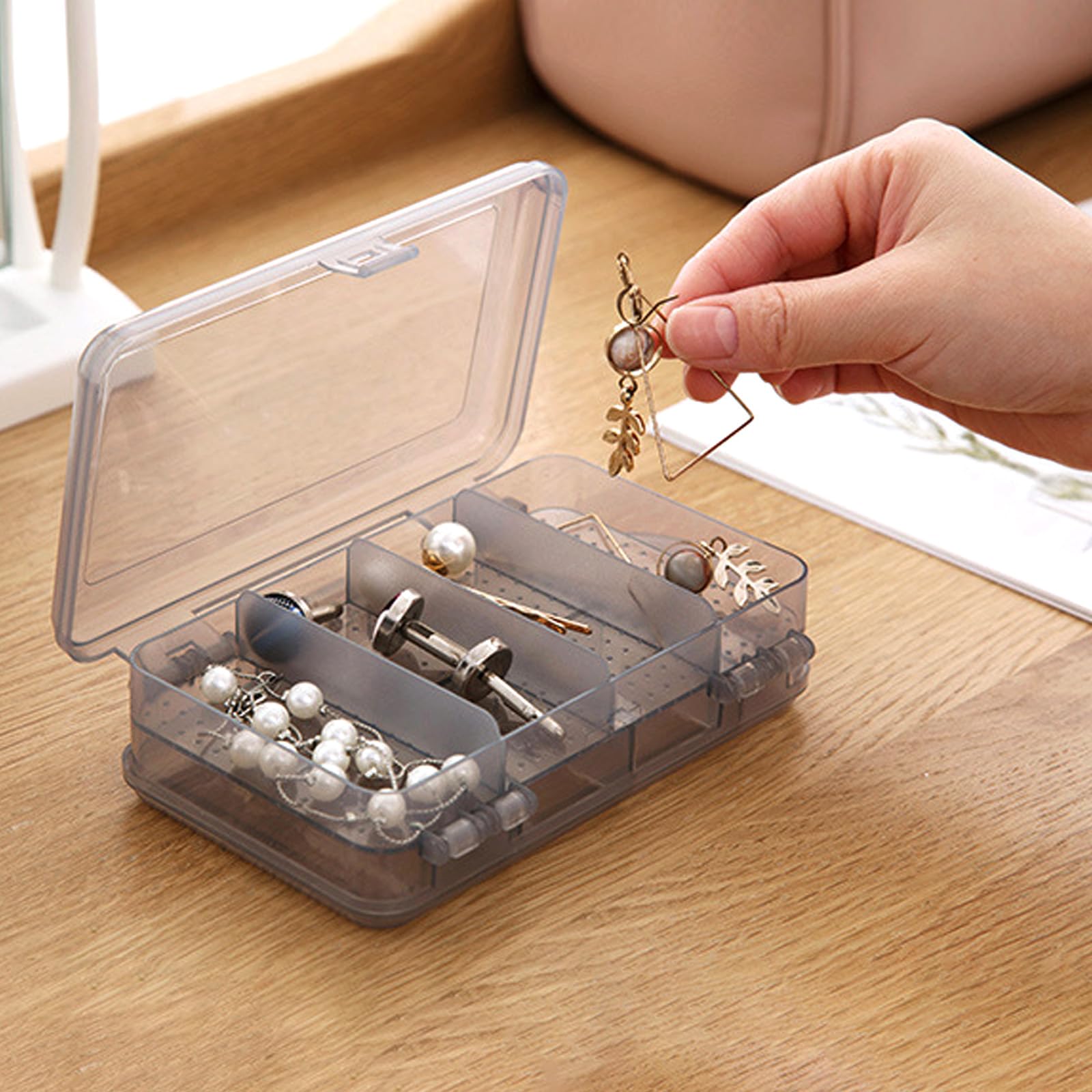 3 Pcs Earring Storage Box Organizer,Jewelry Storage Box Holder,Double Layer Plastic Small Clear Storage Box, Compartment Portable Jewelry Box Earring, Necklace,Hair Clip Organizer, Storage Jewelry Box