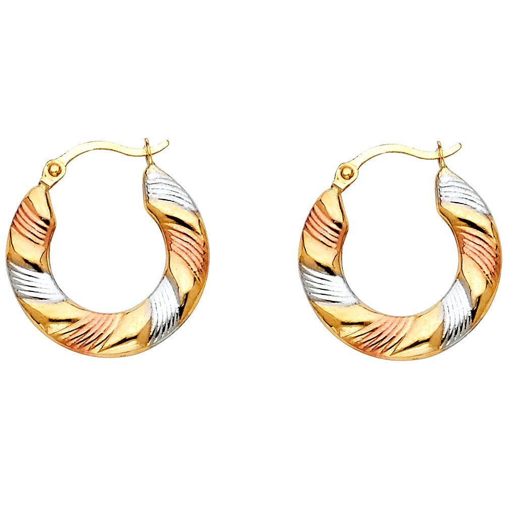 14k REAL Tri Color Gold Swirl Fancy Hoop Earrings (17 x 17mm)