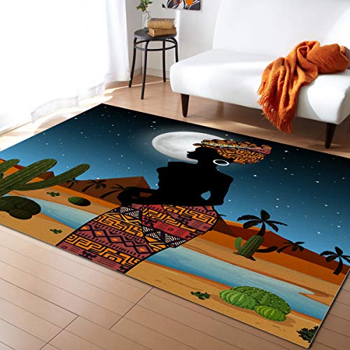 ARTSHOWING Ultra Soft Area Rugs African American Woman Afro Lady Cactus Desert Night Indoor Living Room Decor Carpets for Children Bedroom Home Nursery, 2'x3'