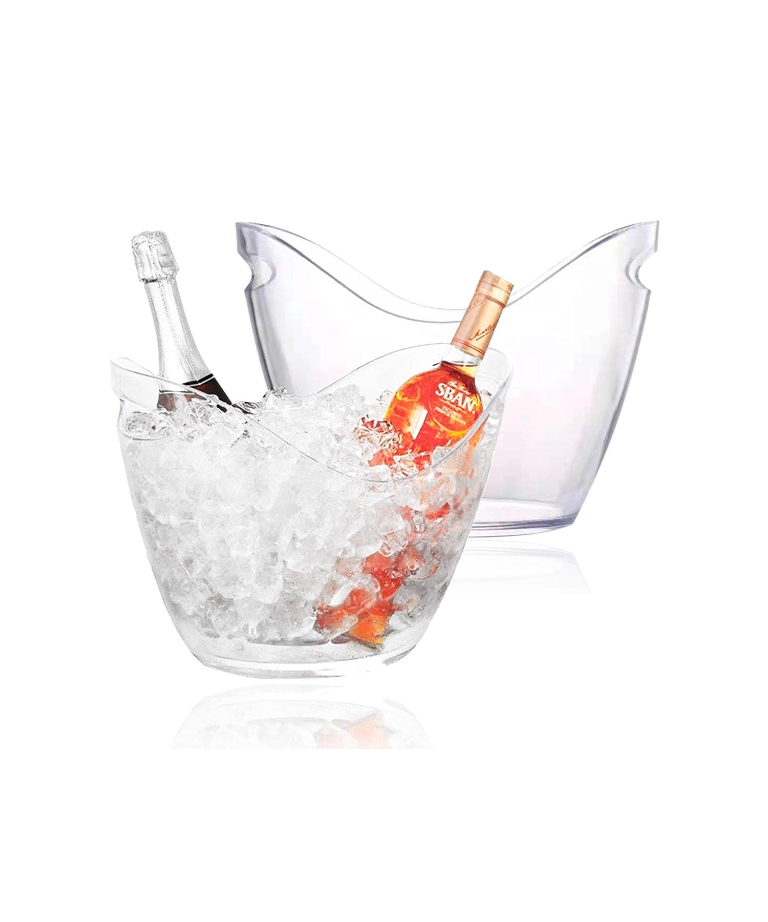 2 Pack 4L Large Capacity Beverage Tub Oval Storage Bucket,Ice Buckets for Parties Plastic Wine Bucket, Beer Bucket, Like an Ice Bucket JENIGH JEWEL， Transparent