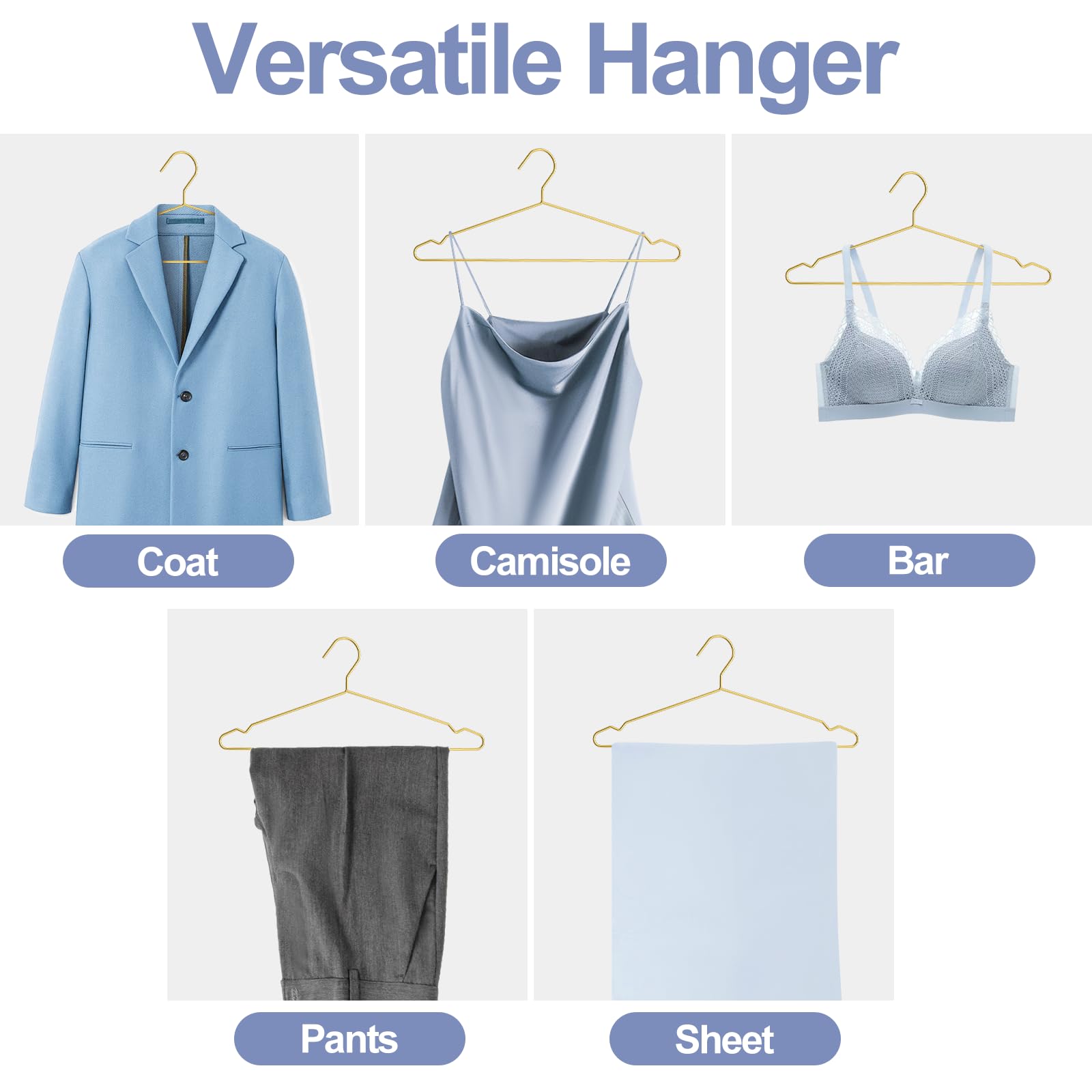 17.7'' Gold Metal Hangers 30 Pack Heavy Duty, Strong Wire Clothes Hangers with Notches, Space Saving Hangers Bulk for Standard Size Coats, Shirts, Suits, Pants,Gold