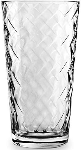 Circleware Chevron Huge Glassware Highball Tumbler Drinking Glasses and Whiskey Cups for Water, Beer, Juice, Ice Tea Beverages, 12 Piece Set, Clear