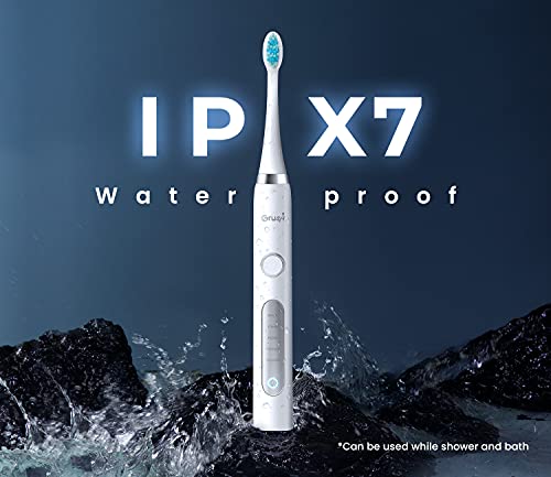 Enther Electric Toothbrush for Adults Kids, Rechargeable Sonic Toothbrush with Refill Head, Artificial Intelligence Waterproof Smart Toothbrush with 5 Modes White