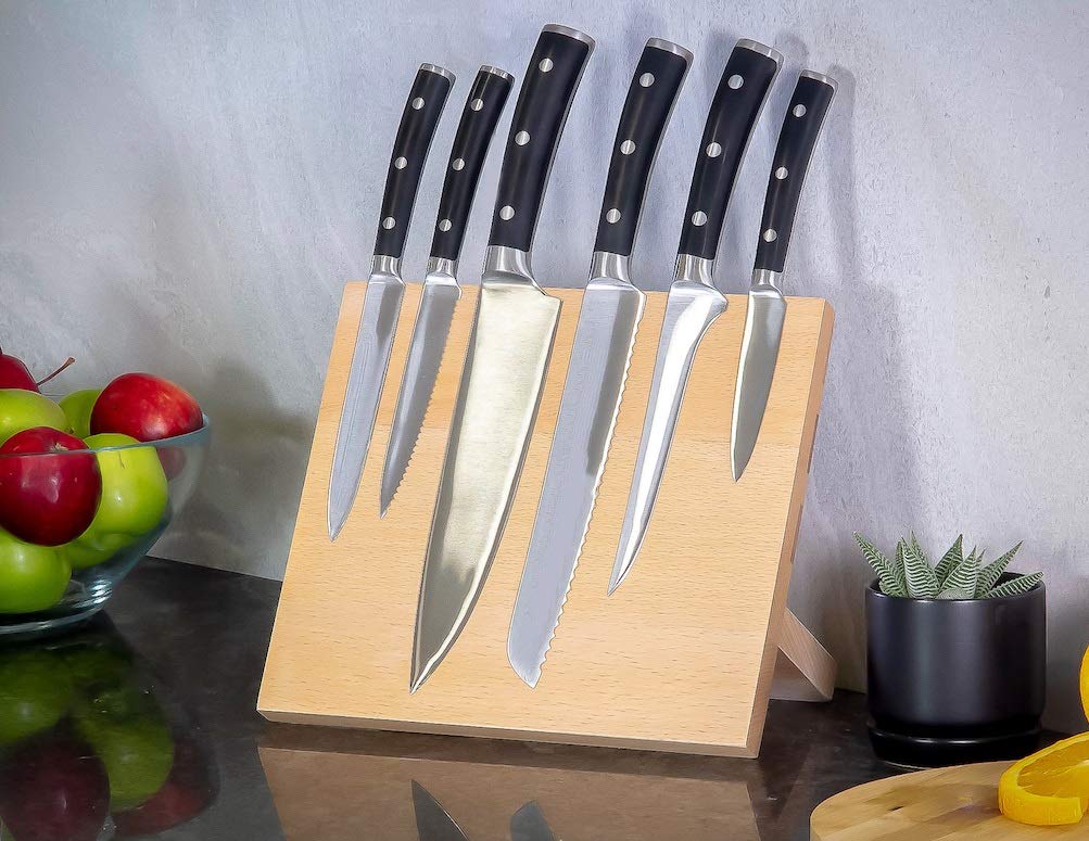 Beechwood Magnetic Knife Block, knife storage Holder stand, Knives organizer shelf rack with powerful magnetic, Large Capacity Kitchen Cutlery Display Stand (10 inch x 8.5 inch)