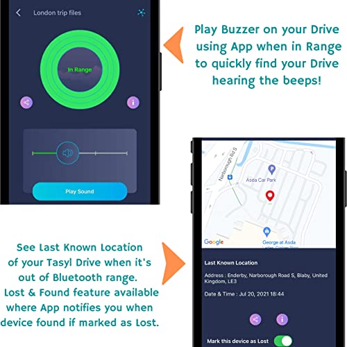 TASYL Track 128 GB USB 3.1 Flash Drive, with Bluetooth Tracker, Find Your Drive Quickly & See Last Known Location with Tasyl App, Up to 210 MB/s Read, Free USB C Adapter, Orange
