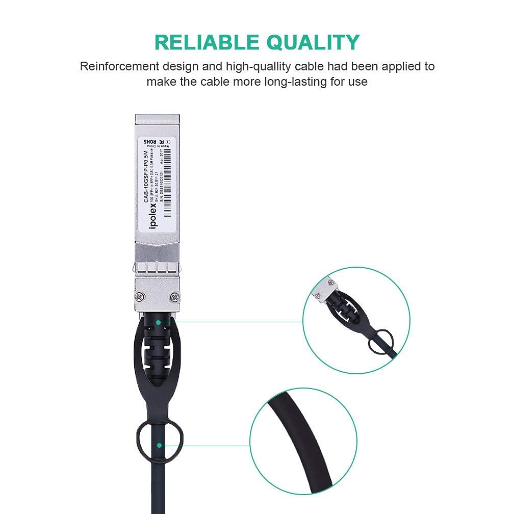 10G SFP+ Twinax Cable, Direct Attach Copper(DAC) Passive Cable, 1-Meter, for Cisco SFP-H10GB-CU1M, Meraki, Ubiquiti, Mikrotik, Intel, Fortinet, Netgear, D-Link, Supermicro, TP-Link