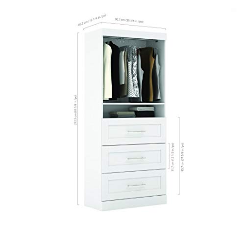 Bestar Pur Shelving Unit with 3 Drawers in White, 36W