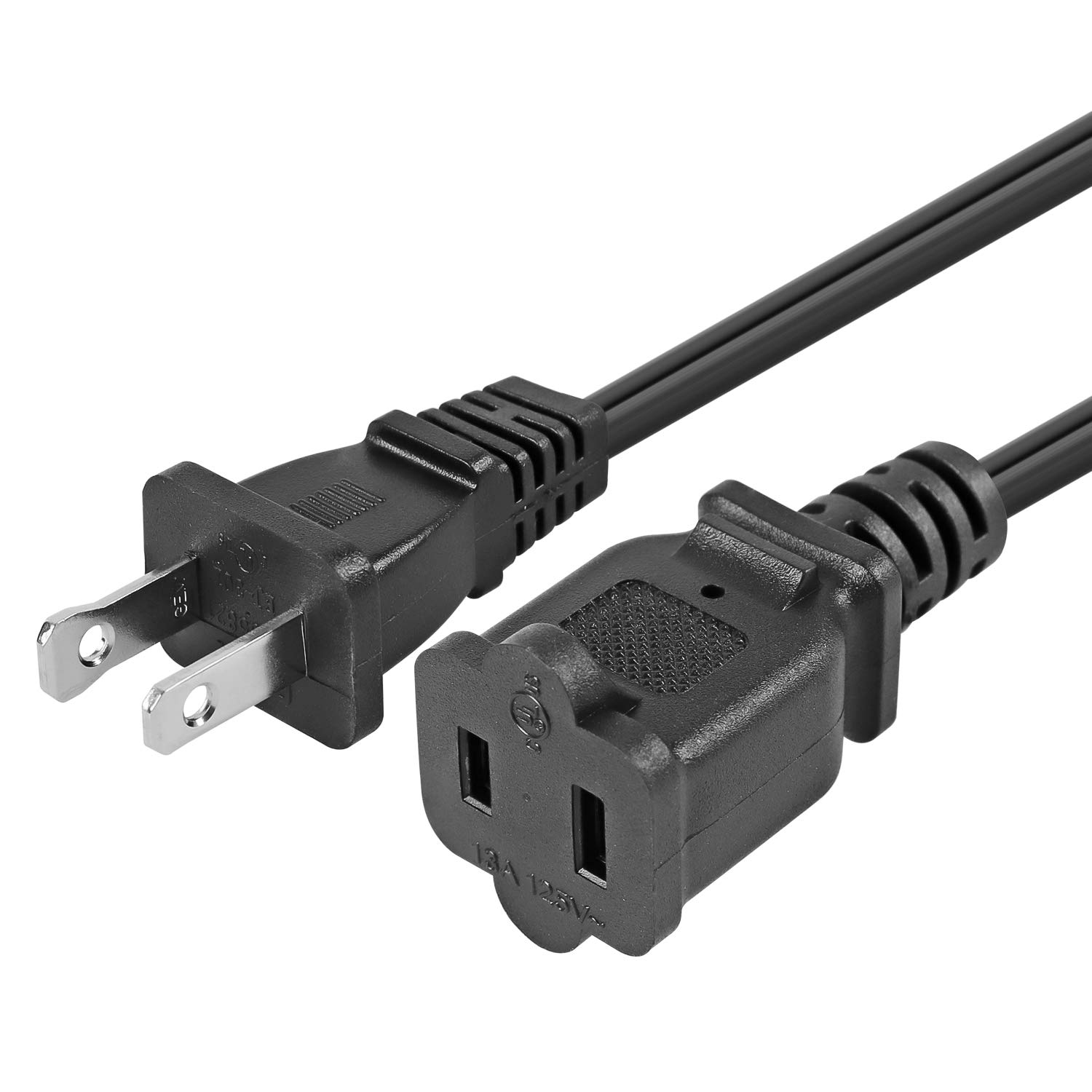 2 Pack Short US AC Power Extension Cable Cord SPT-2 16AWG/2C 125V 13A 2-Prong Polarized Male to Female Extension Cord for NEMA 1-15P to NEMA 1-15R 1FT
