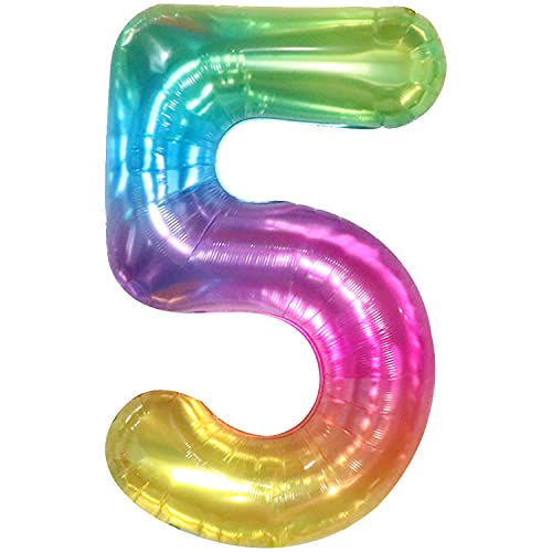 KatchOn, Rainbow Jelly Number 5 Balloon - Giant, 40 Inch | Colorful Gradient Rainbow 5 Balloon Number for 5th Birthday Decorations Girl | 5 Birthday Balloon, Five Balloon for Rainbow Party Decorations