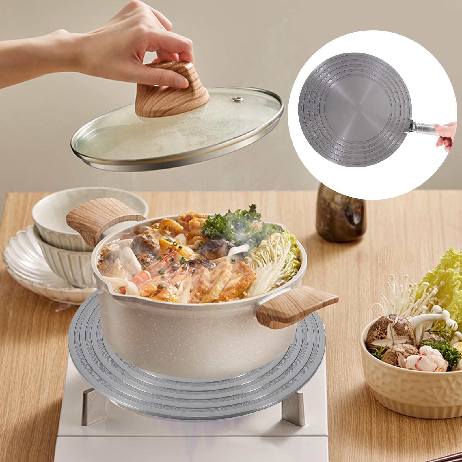 2 Pack Gas Stove Heat Diffuser Plate, Round Fast Defrosting Tray Aluminum Non-Stick Coating Cookware Simmering Thawing Plate Conduction Multifunctional, Flame Guard Protection Stovetop (9.3'' & 11'')