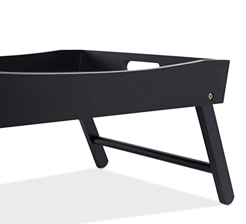 BIRDROCK HOME Wood Bed Tray with Folding Legs - Work from Home - Wide Breakfast Serving Tray Lap Desk with Sides and Handles - Black