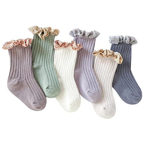 TIBE PINCESS Baby Girls Lace Socks Vintage Plaid Frilly Ankle Socks For Toddler Dress Socks Children Ribbed Sock 6 Colors Size 2-4 Years