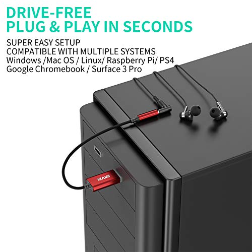 ENVEL USB to 3.5mm Audio Jack Adapter(20cm), Built-in Chip External Sound Card,Mic-Supported Audio Adapter with 3.5mm Aux Stereo Converter Compatible with Headset PC Laptop Desktops PS4 PS5 (Red)