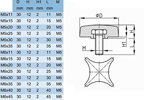 2X Cross Hand KNOB Threaded Bolt Plastic Head M5 M6 Fastener Butterfly Wing Screw (M5x30)