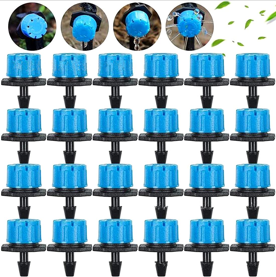 Pressure Compensation Irrigation 360 Degree Eight-Hole Dripper Pressure Drop Drip Irrigation System 1/4 Inch Tube Gardening (Blue)