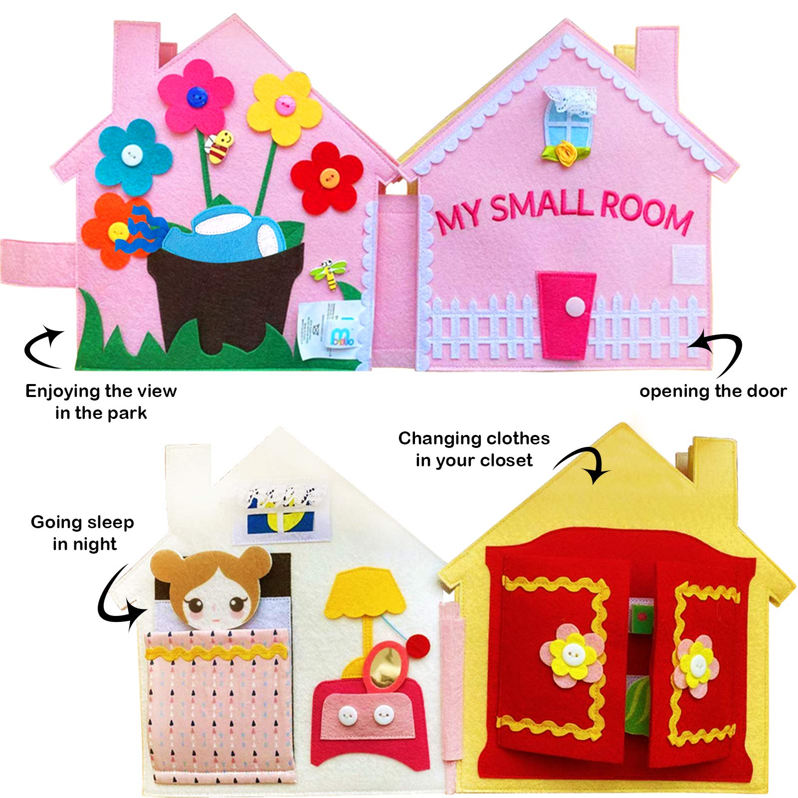 MOVEBO- Quiet Book for Kids - Interactive Felt Busy Book - Montessori Quiet Books for Toddlers - Carry on Travel Quiet Activity Book - Soft Fabric Quiet Books for Children(My Small Room)