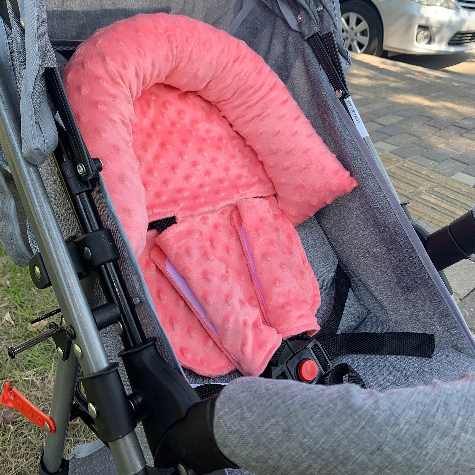 Baby Infant Head and Neck Support Pillow with Seat Belt for Car Seat -Extra Soft 3-in-1 Toddler Car Seat Insert Cushion Pad for Car Seats Water Pink