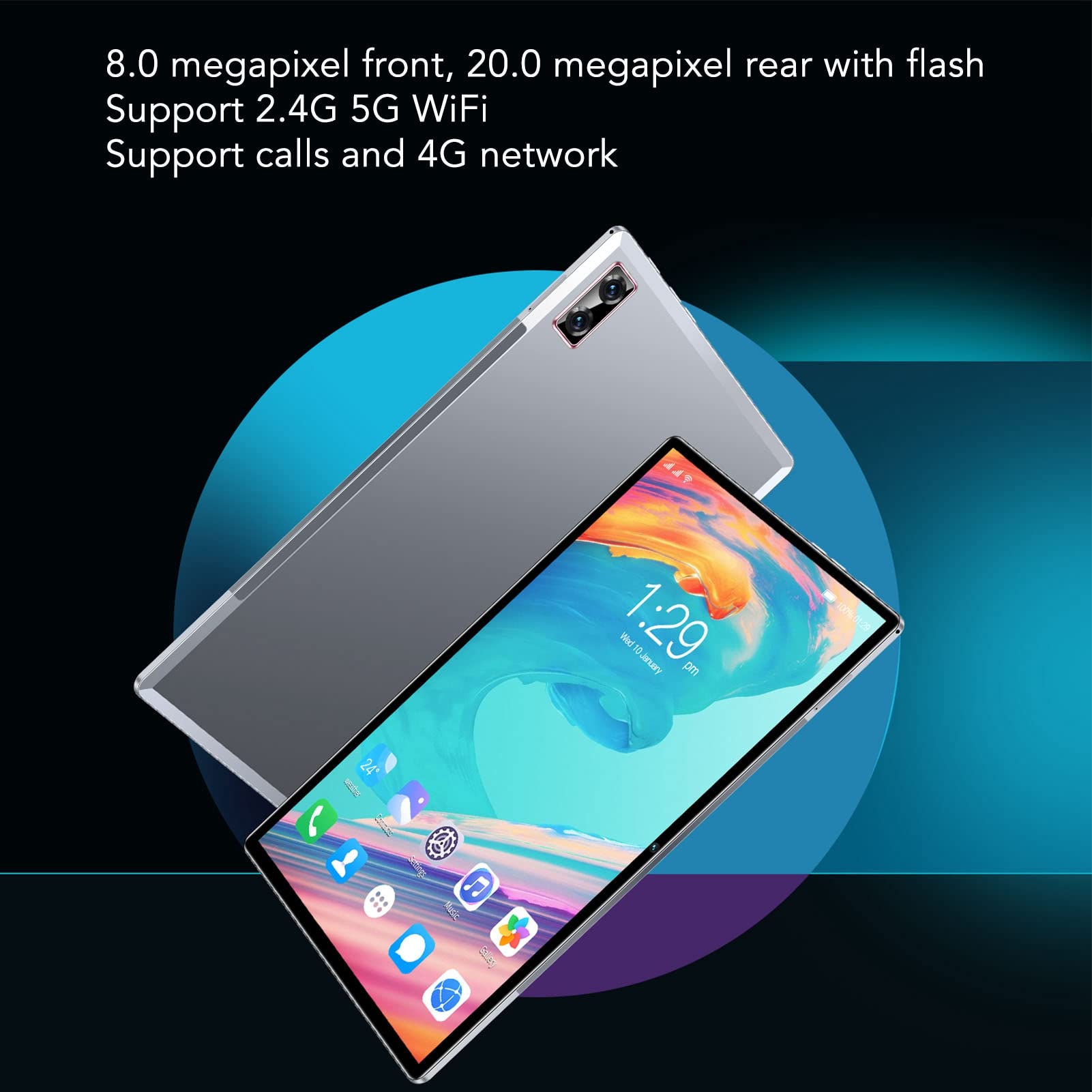 10in 6GB 128GB WiFi Android 11 Tablet, Slim Metal Design, 1920x1200 IPS Clear Display, Dual Speakers, 8800mAh Long Lasting Battery, 8 Front 20 MP Rear Camera, Silver Grey(US)