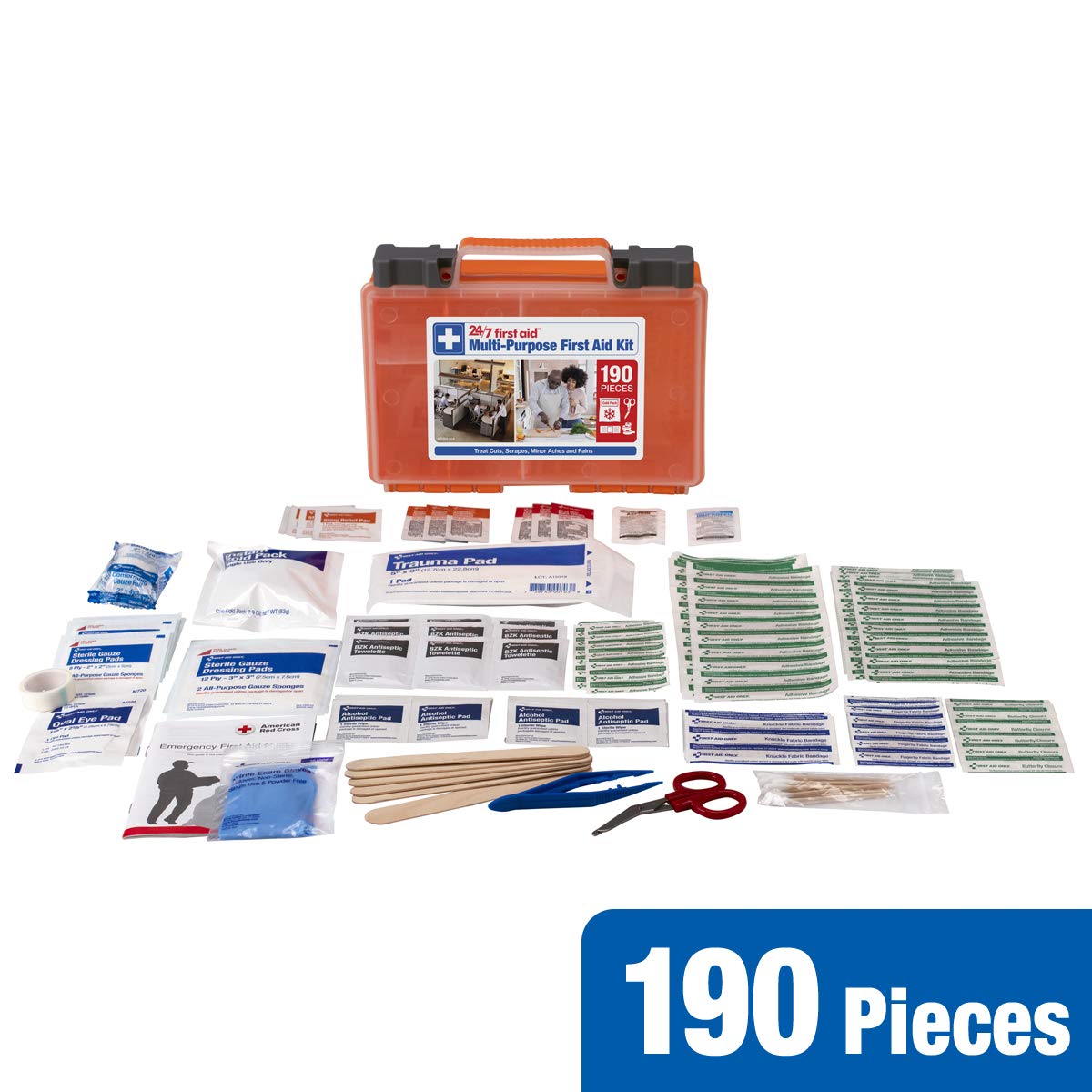 190 Piece First Aid Kit, Plastic Case