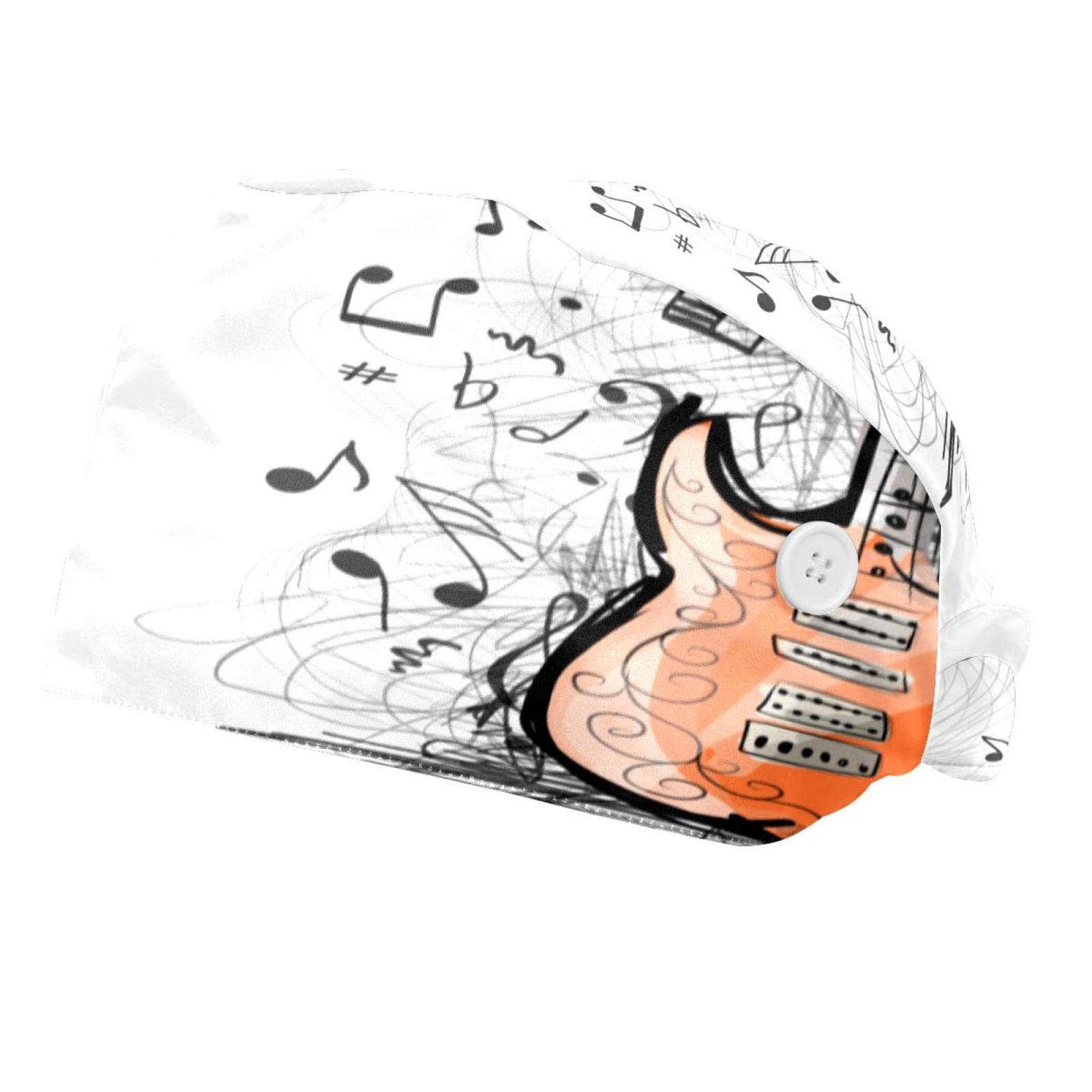 2 Pack Guitar Music Note Adjustable Bouffant Caps Hats Working Cap, Multicoloured 07, Hat diameter is 18cm/7in