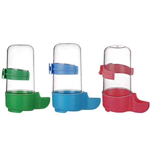 POPETPOP 3pcs Automatic Bird Feeders Bird Water Bottles Food Dispensers Hanging in Birds Cage for Cockatiel Parrots Budgie Lovebirds (Red Blue Green)