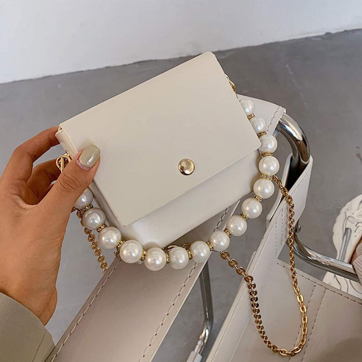2 Pieces DIY Round Large Imitation Pearl Bead Replacement Chain Strap, Bag Accessories Decorations, Short Purse Chain,Long Handbag Shoulder Straps with Metal Buckles¡