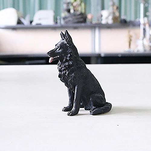 1P Small Resin Black German Shepherd Simulation Model Statue Ornament Wolf Dog Home Bedroom Garden Car Decoration Crafts Collectible Figurines (Black)