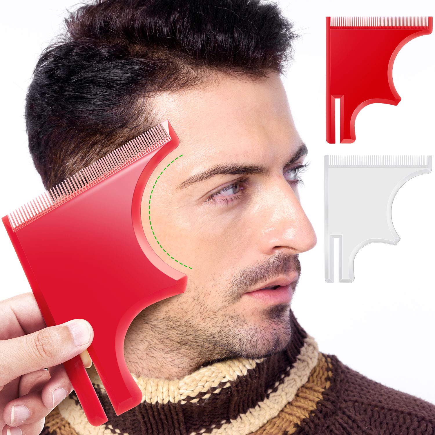 2 Pieces Beard Guide Shaping Template Tools Mustache Lineup Stencil Hairline Hair Cutting Beard Shaper Trimming Styling Curving Goatee with Inbuilt Combs for Men