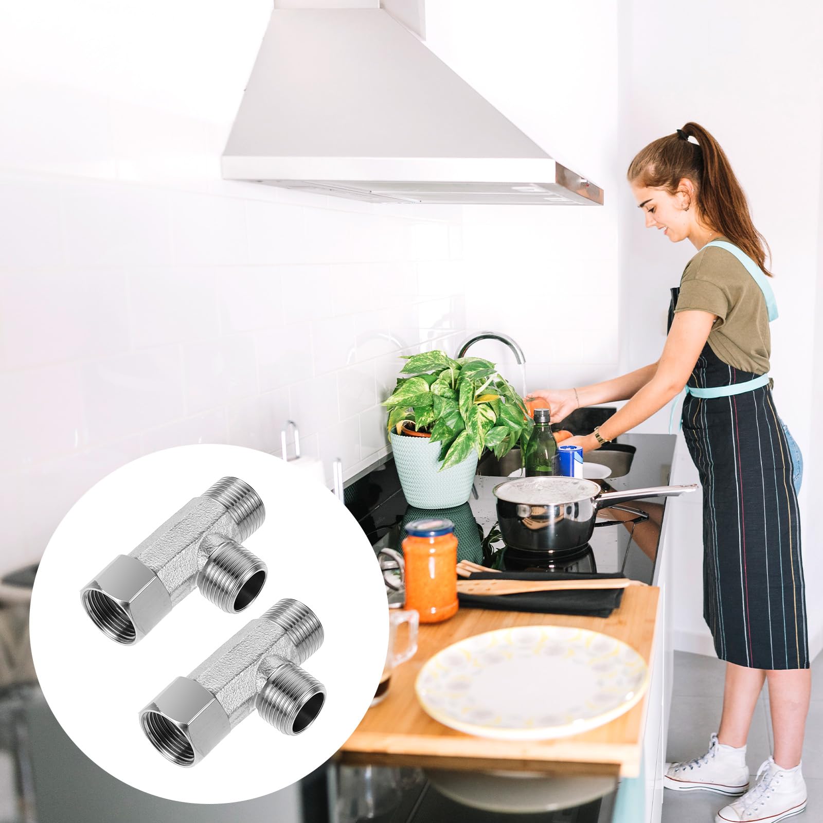 2pcs Hose Fitting Tee Valve T Shape Adapter 3/8 x 1/2 Adapter T Connector Valve Splitting Water Supply T Pipe Fitting 3 Way Valve 3/8 Tee Compression for Bath Bidet Sprayer Toilet Shower Head