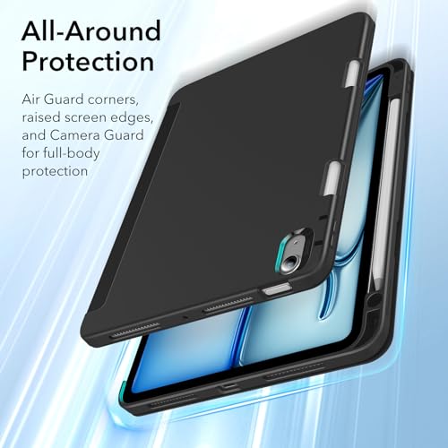 ESR for iPad Air 11 Inch Case M2 2024, iPad Air 6th/5th/4th Gen(2024/2022/2020) with Pencil Holder, Trifold Stand Case for iPad Air 5/4 with Flexible Back, Auto Sleep and Wake, Rebound Series, Black