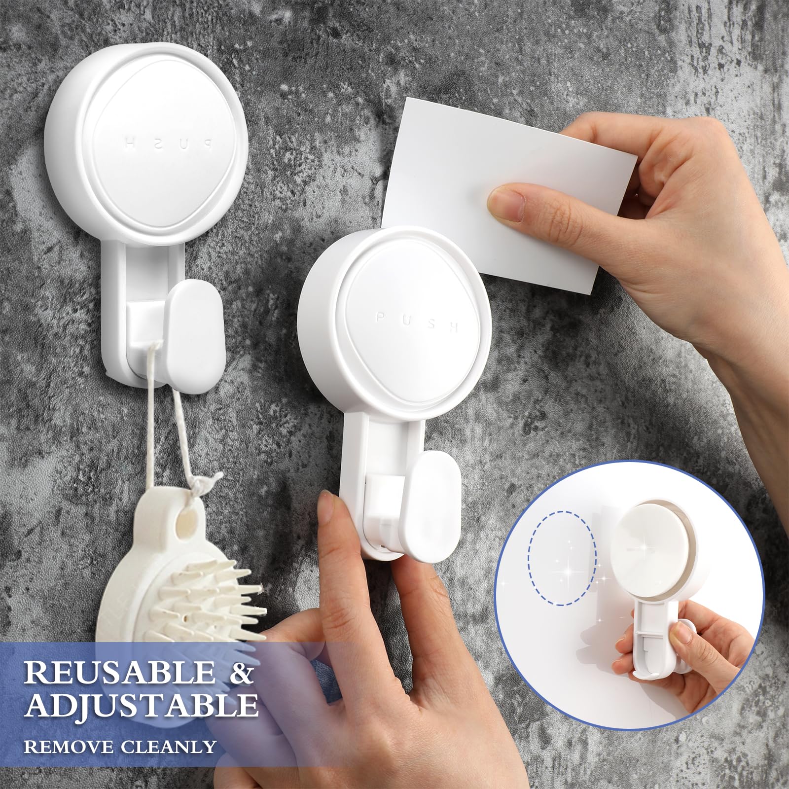 2 Pack Suction Cup Hooks for Shower, Powerful Vacuum Bathroom Suction Holder Removable Reusable Waterproof Suction Hanger Window Glass Door Suction Holder for Bathroom Kitchen Towel Robe (White)