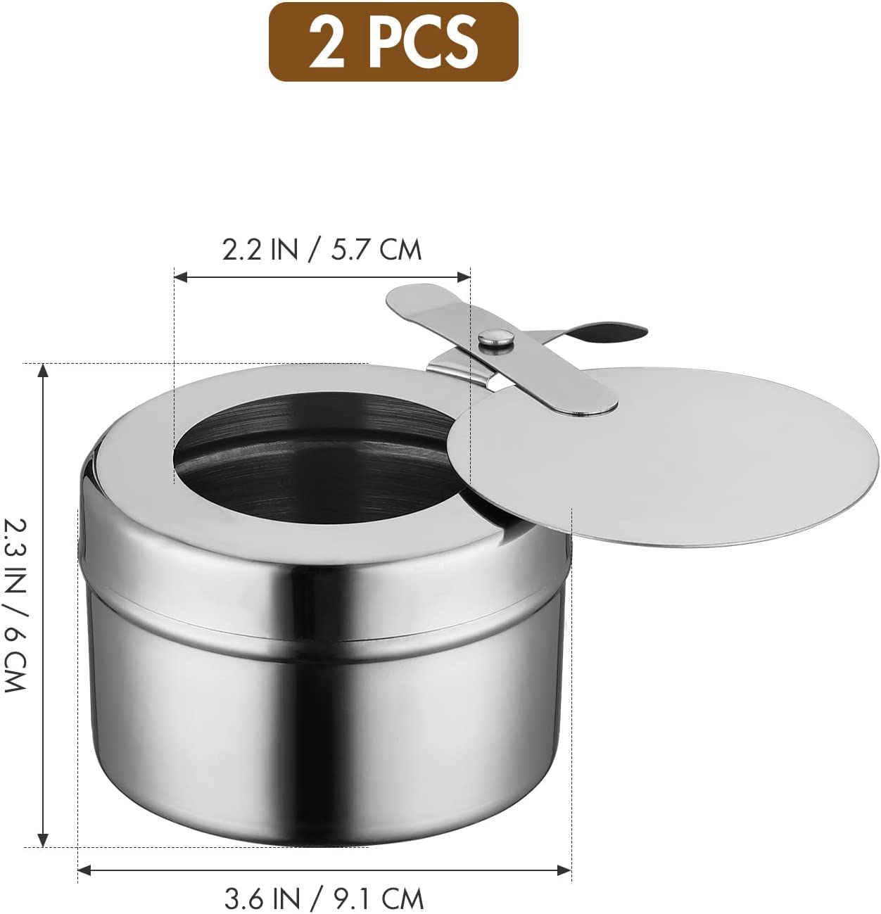 2Pcs Stainless Steel Chafer Wick Fuel Canned Heat Holder Fuel Holder with Safety Cover, Perfect for Buffets and Catering Events, Silver
