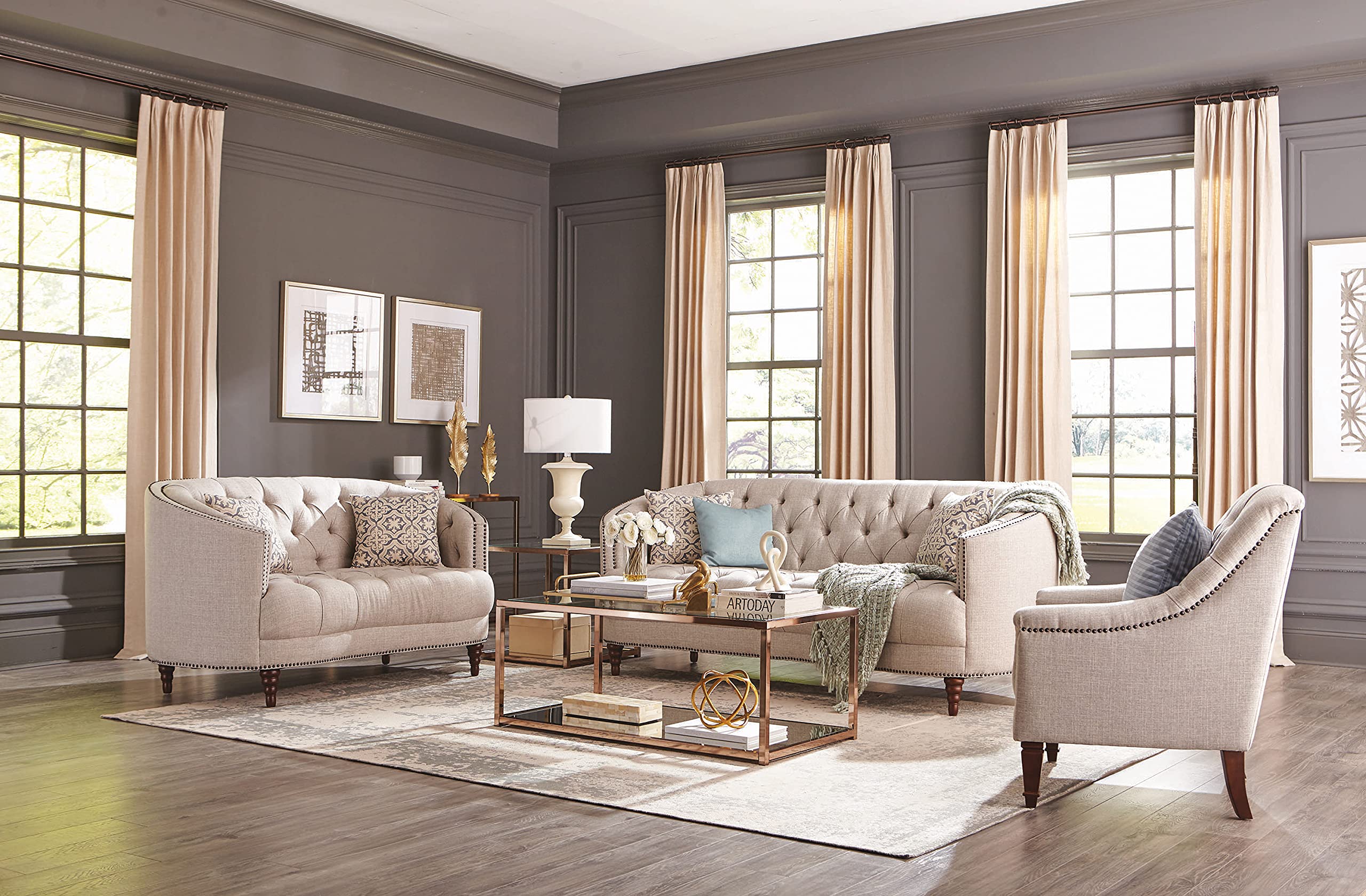 Avonlea Sofa with Button Tufting and Nailhead Trim Beige 505641
