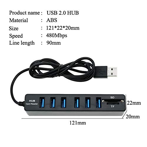 Lysee Data Cables - YuXi USB Hub 2.0 Multi USB 2.0 Hub USB Splitter High Speed 6 Ports Hab TF SD Card Reader All in One for PC Computer Accessories - (Color: Black)