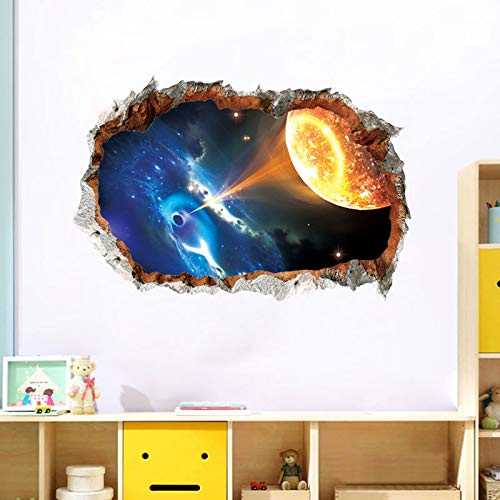 Amaonm 2 Pack Creative Removable 3D Black Hole Wall Stickers Outer of Space Scene Through The Wall Fake Window Wall Decals Art Decor for Kids Baby Nursery Bedroom Living Room Playroom (A)