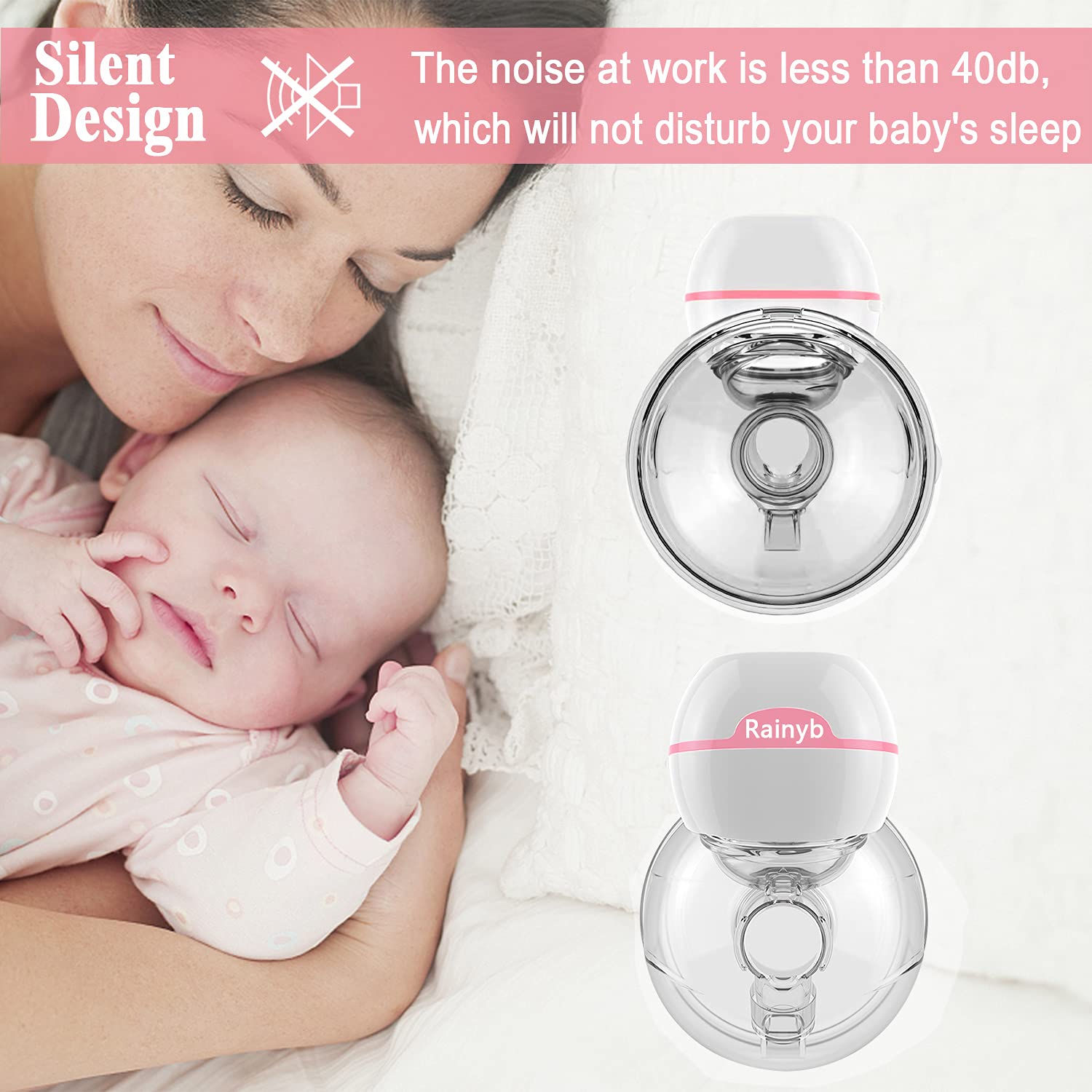 Rainyb Hands Free Breast Pump Electric Portable Breast Pump Quiet Strong Suction Power 3 Modes & 9 Levels Touch Panel High Definition Display, Come with 19mm /21mm /24mm Flanges
