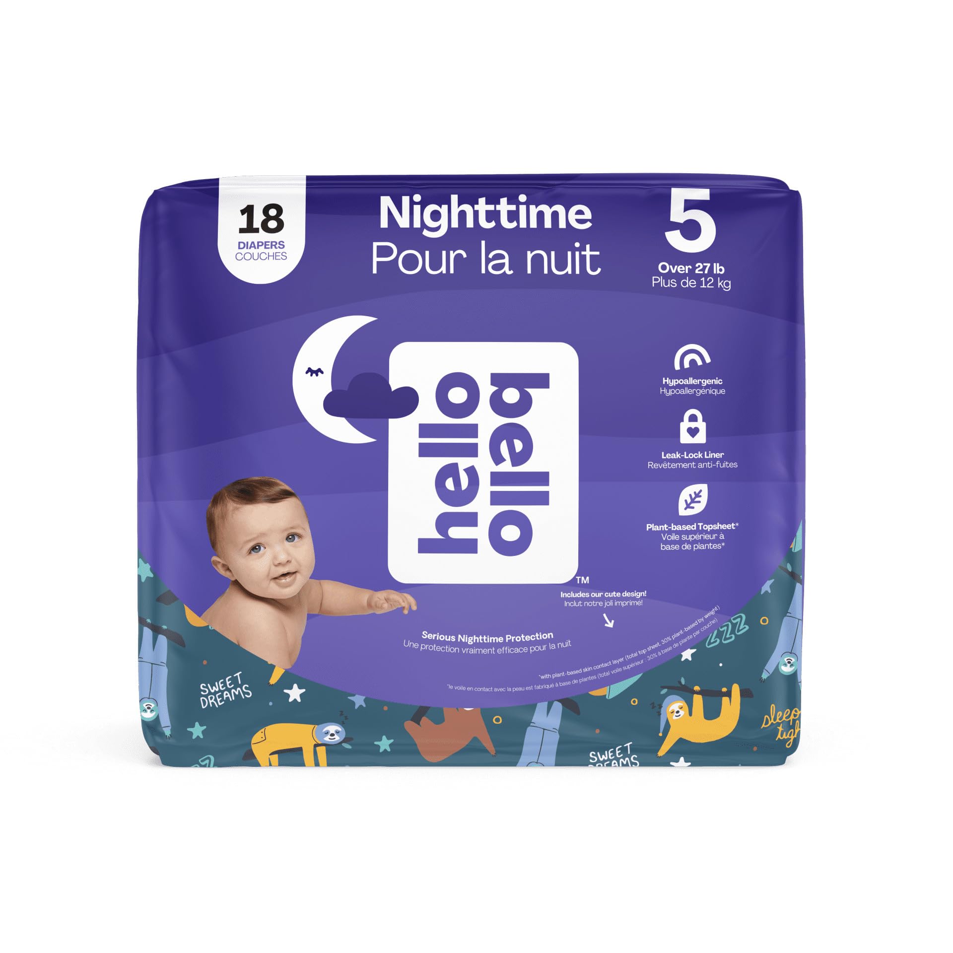 Hello Bello Nighttime Baby Diapers â Size 5 - Ultra Absorbent & Hypoallergenic for Overnight Diapers for Extended Protection - 18 Diapers