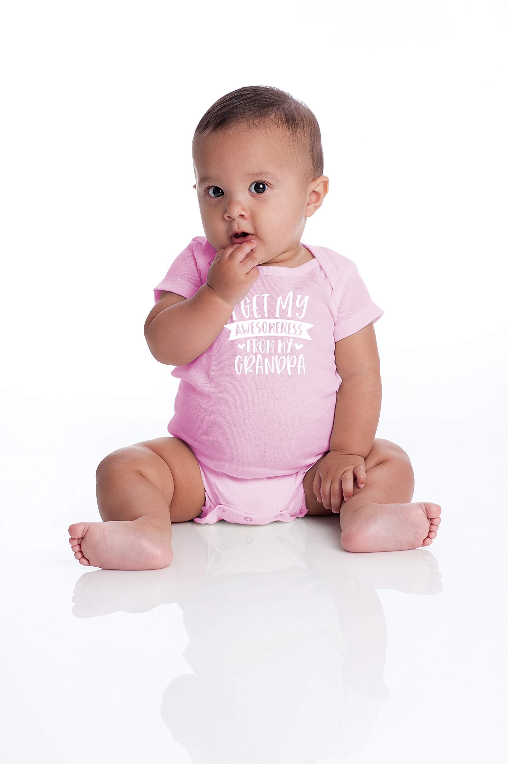 I Get My Awesomeness From My Grandpa - Funny Baby Essentials Bodysuit - Newborn Baby Boy Clothes (6 Months, Pink)