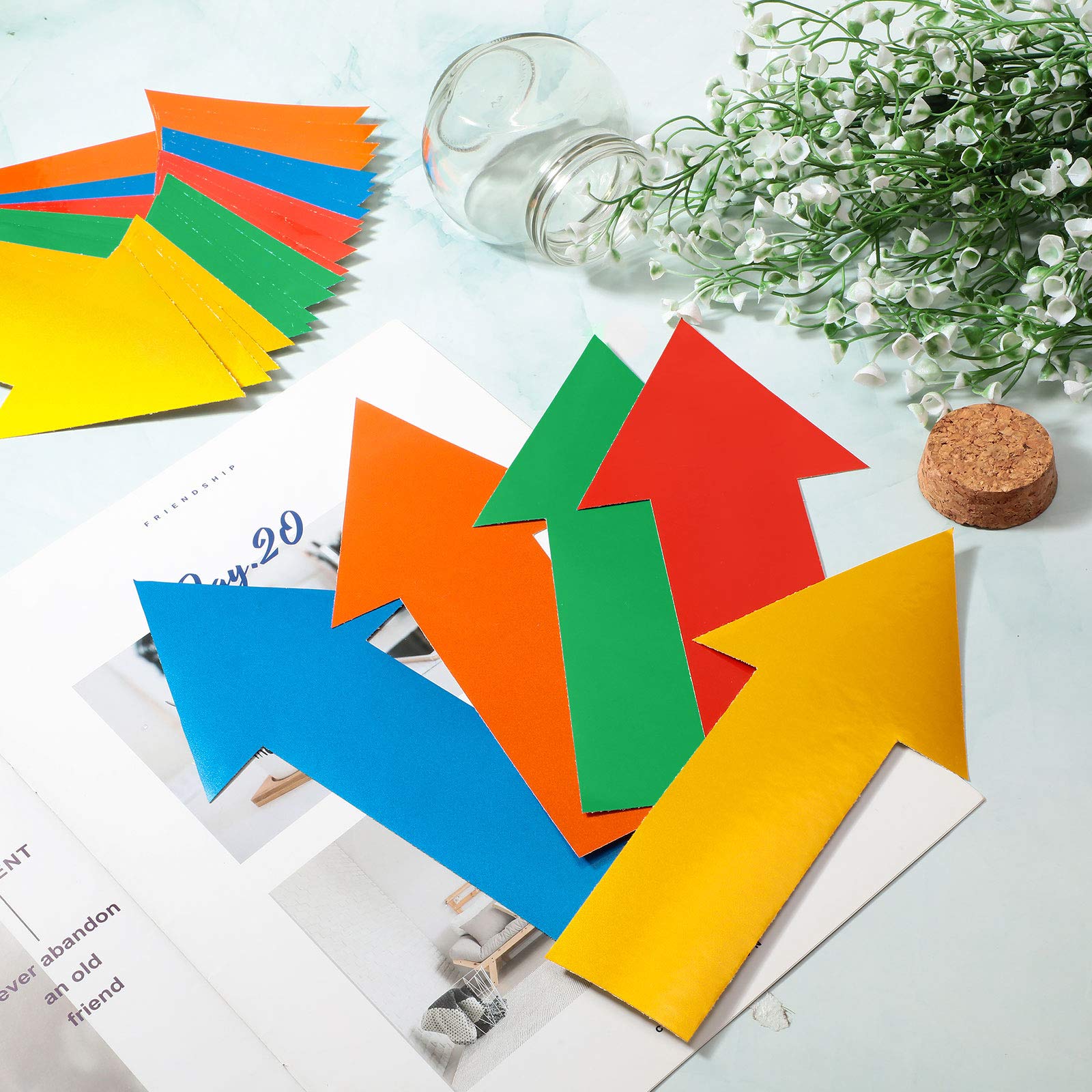 40 Pieces 8 Inch Arrow Sticker, Directional Arrow Sign Removable Adhesive Arrow Floor Decal Waterproof Arrow Marking Arrows Safe Road Instructions Sticker (Dark Blue, Green, Red, Orange, Yellow)